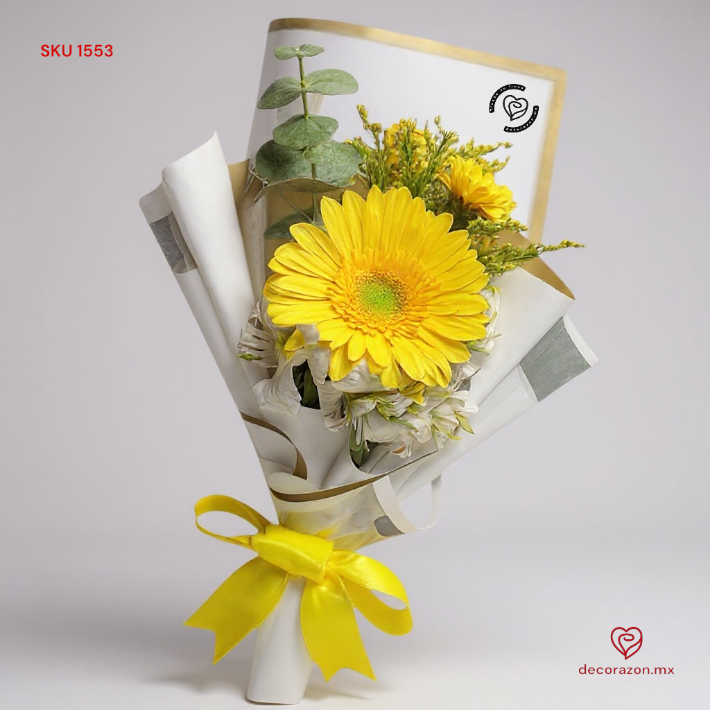 Gerbera amarilla decorada – Florería Decorazon